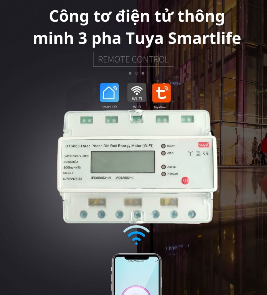 Công tơ điện tử thông minh 3 pha Wifi Tuya Smartlife 80A - Smarthome Smartliving